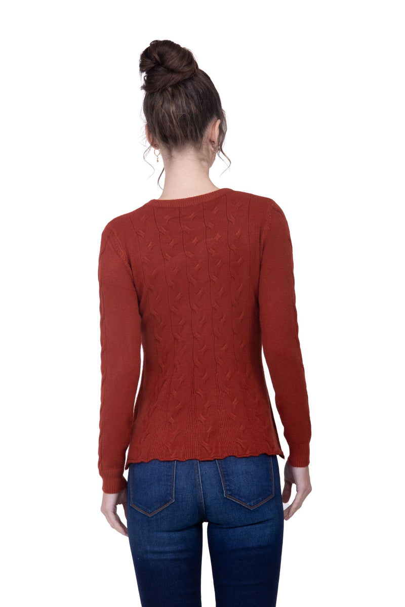 Suéter peplum color shedrón en tejido de punto con lí­neas trenzadas ...