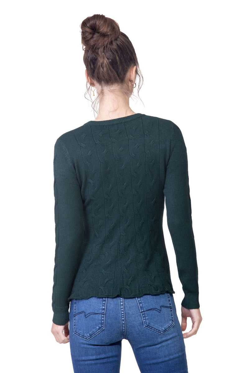 Suéter peplum color verde en tejido de punto con lí­neas trenzadas ...